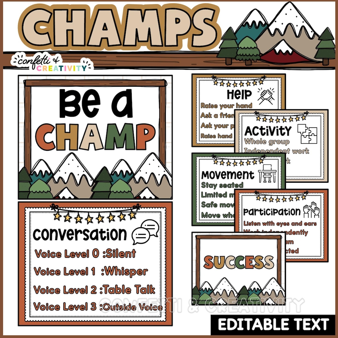 Camping Classroom CHAMPS Posters | Behavior Expectations Signs, Nature ...