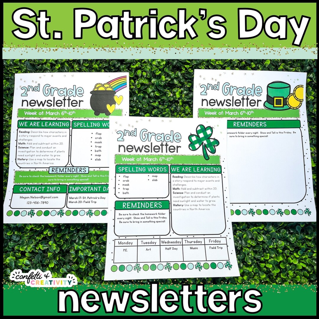 EDITABLE St. Patrick's Day Classroom Newsletter | Teacher Newsletter ...