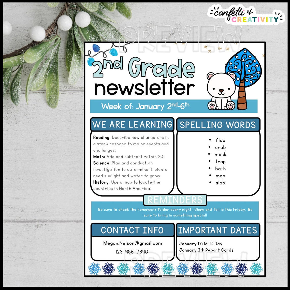EDITABLE Winter Classroom Newsletter Teacher Newsletter - Etsy