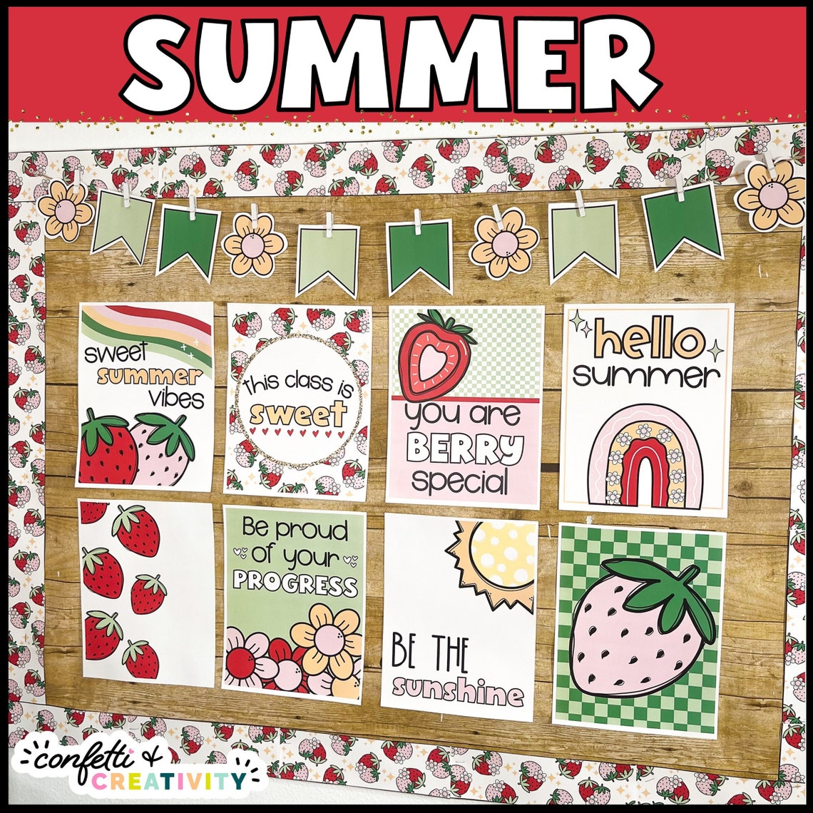 Summer Classroom Bulletin Board Kit: Strawberry Posters (digital ...
