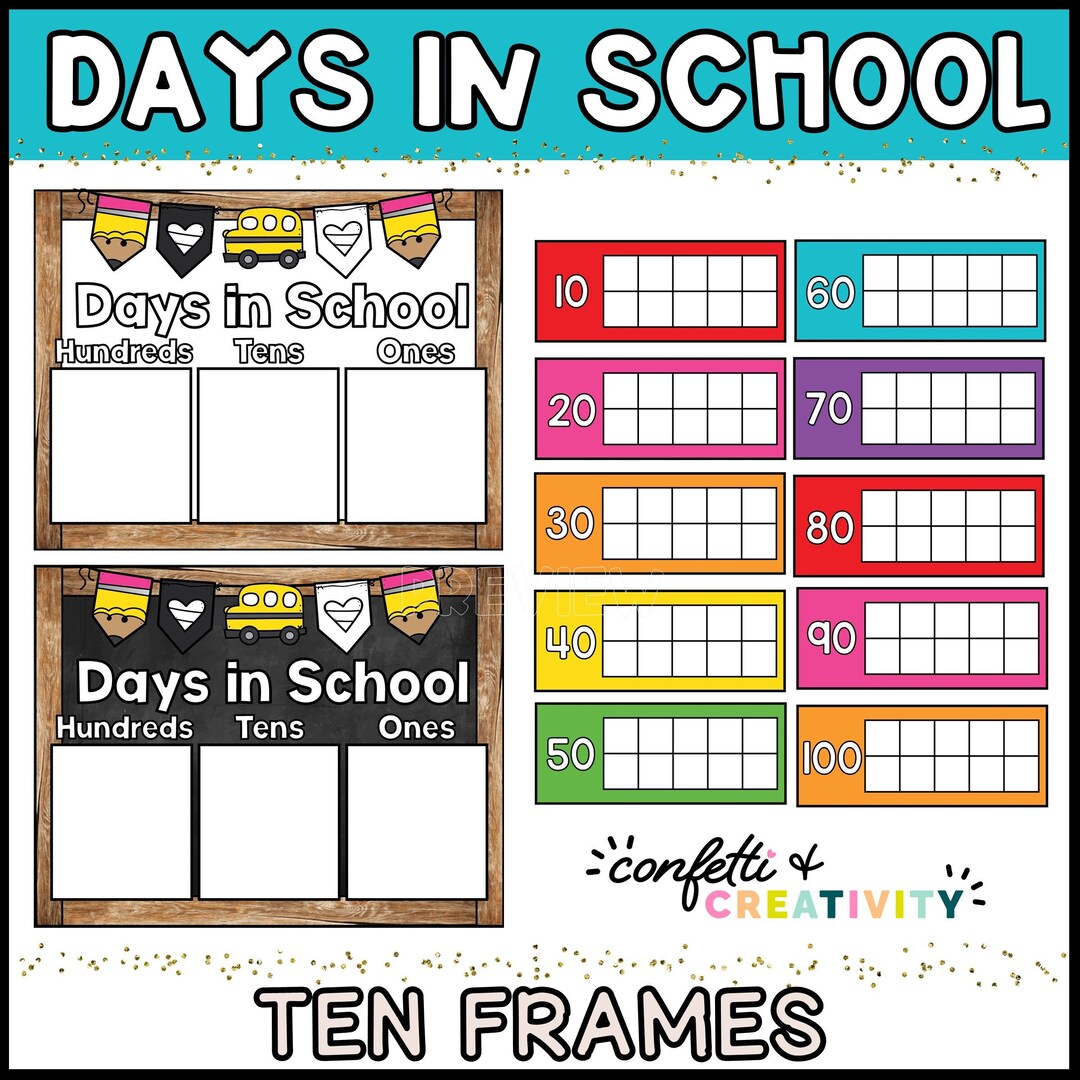 Colorful Classroom Days in School Tally, Ten Frames Poster: Elementary ...