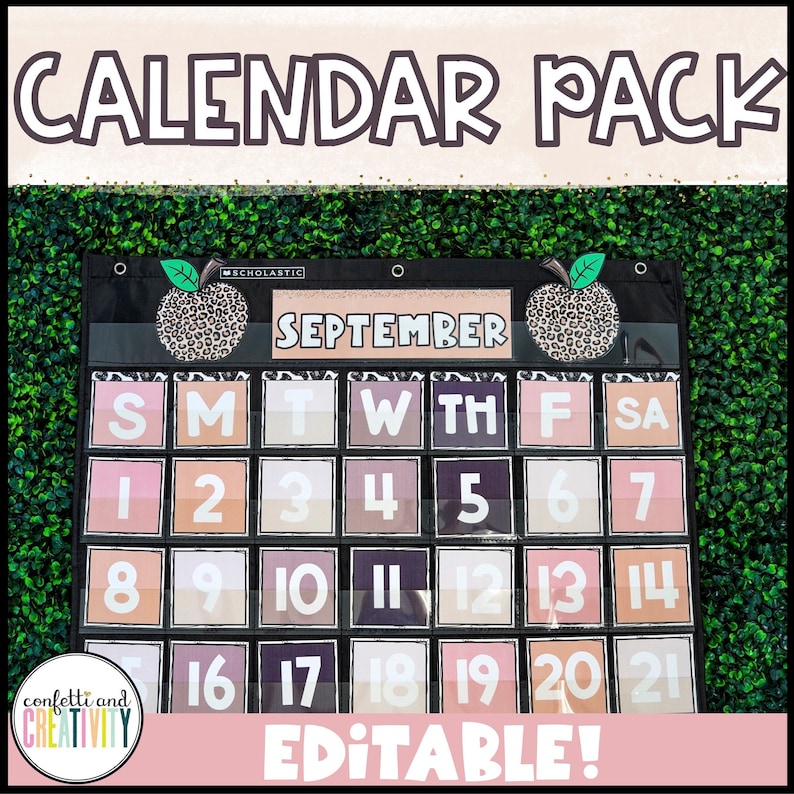 Boho Neutral Classroom Calendar Pack Pocket Chart Calendar - Etsy