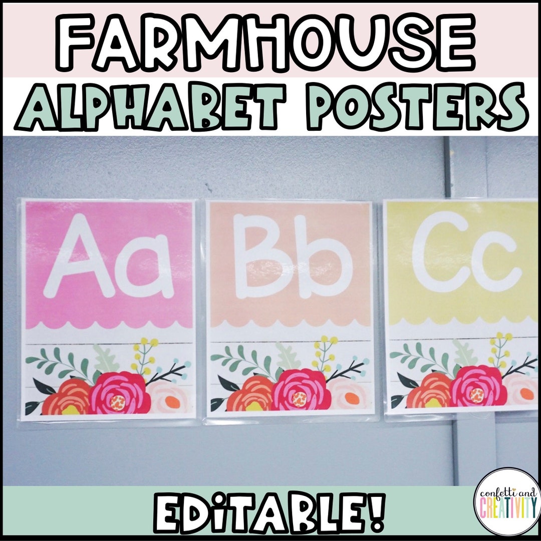 Floral Farmhouse Alphabet Posters for the Classroom | Farmhouse ...