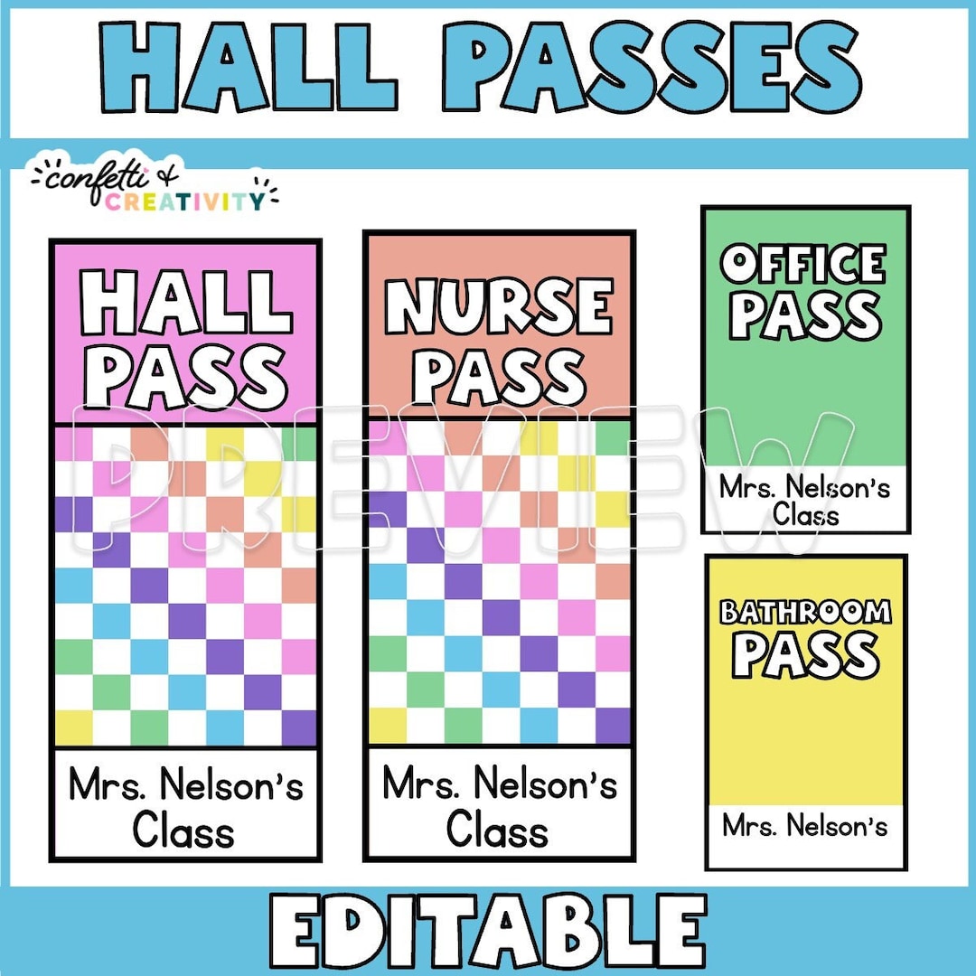 PRINTABLE Classroom Hall Passes | Personalized Classroom Hall Pass ...