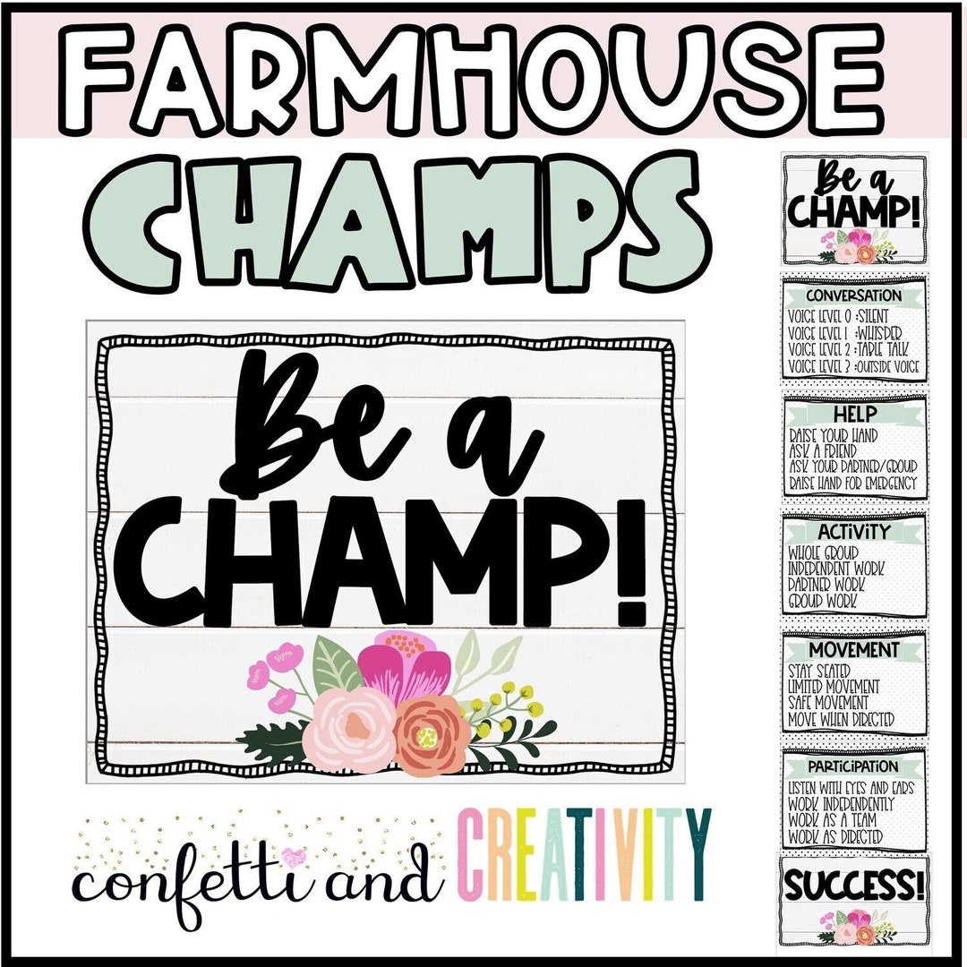 Floral Farmhouse CHAMPS Posters | Floral Farmhouse Classroom Decor ...