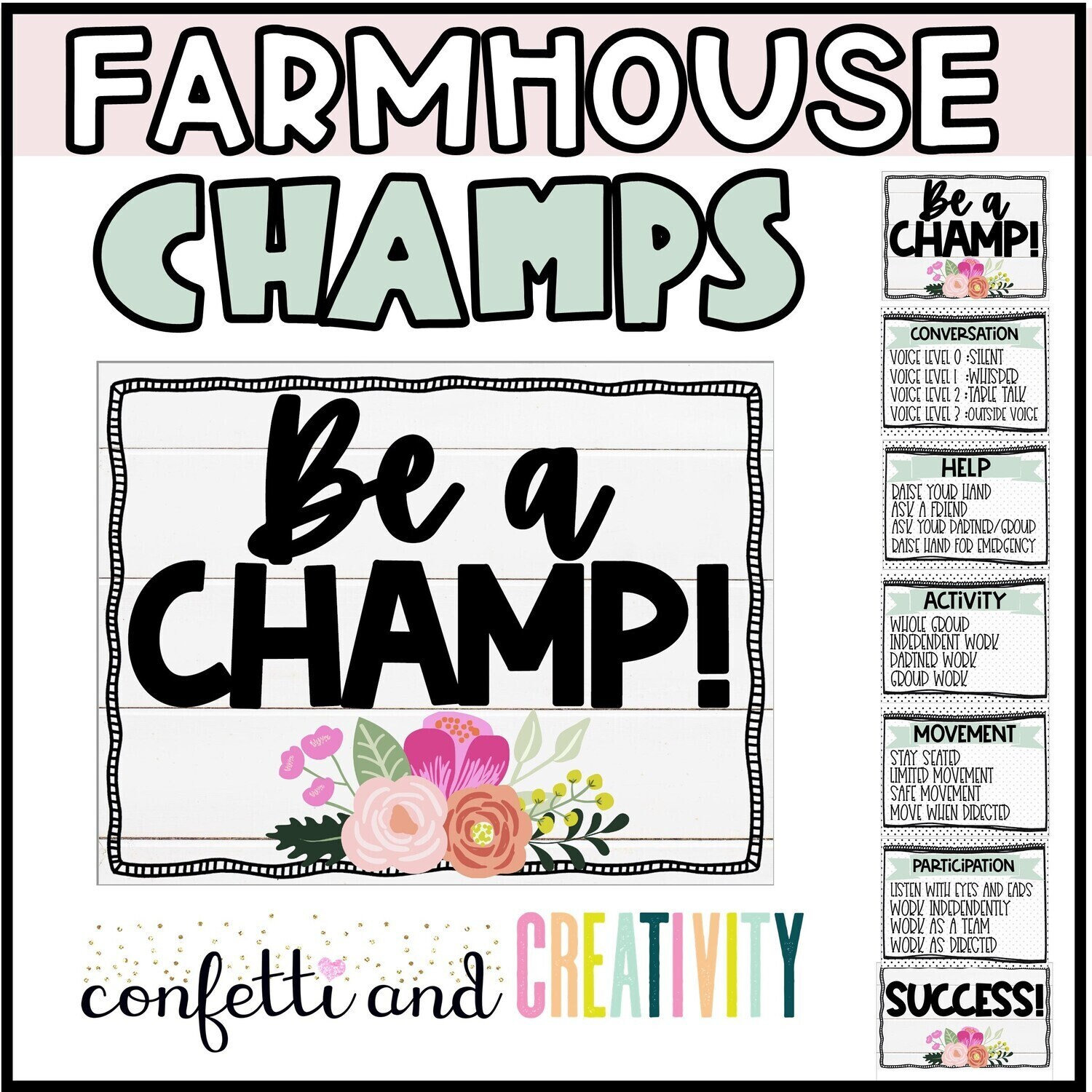 Floral Classroom CHAMPS Posters: Elementary Management (digital ...