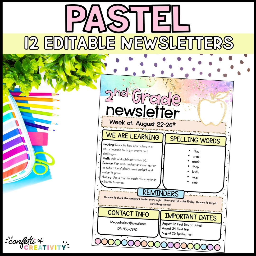 Editable Pastel Classroom Newsletter Template (digital Download) - Etsy