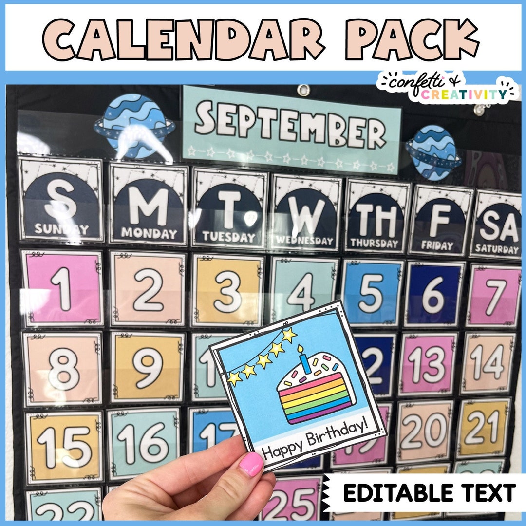 Space Classroom Calendar: Pocket Chart Cards (digital Download) - Etsy