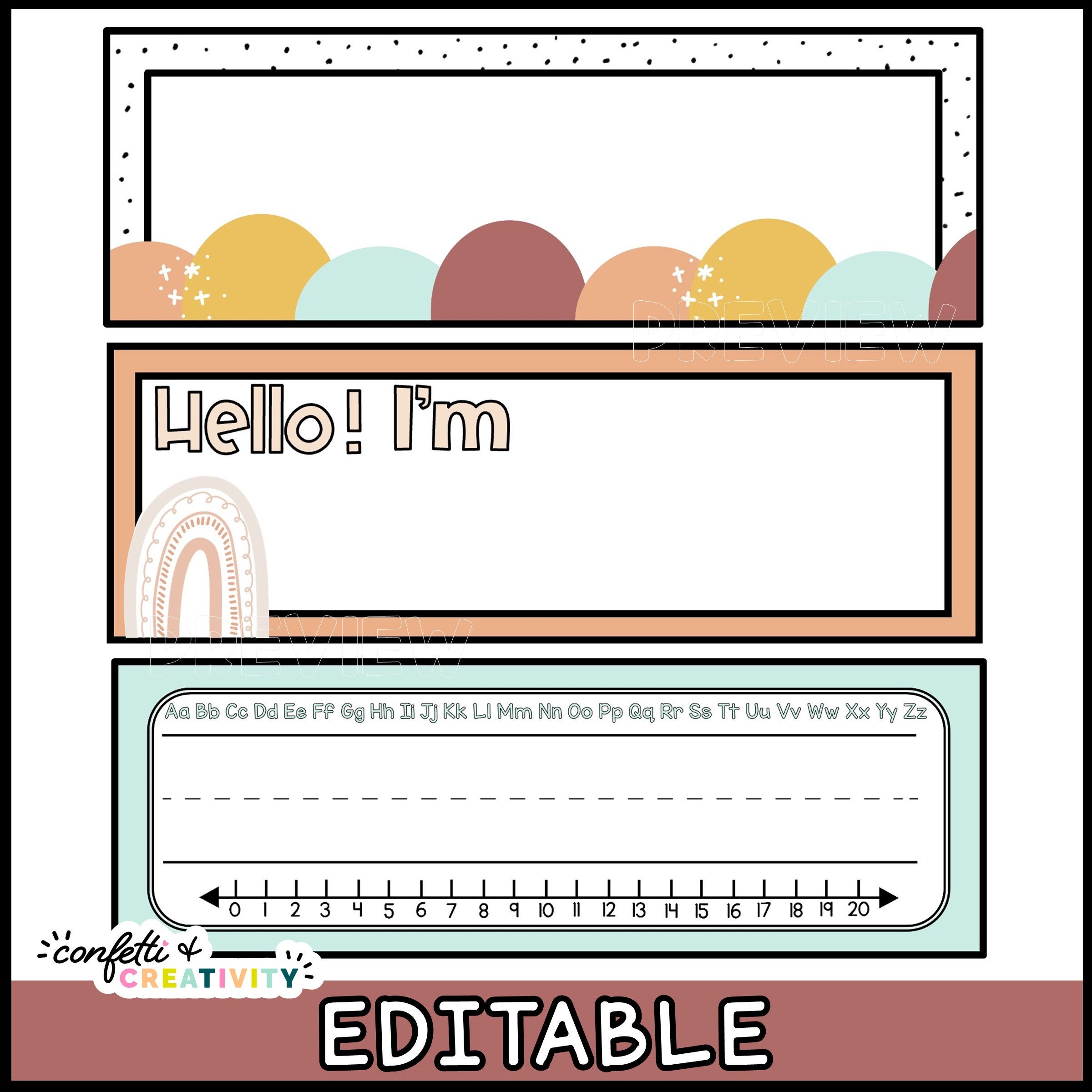 Neutral Classroom Desk Name Plates: Editable Elementary Student Name ...