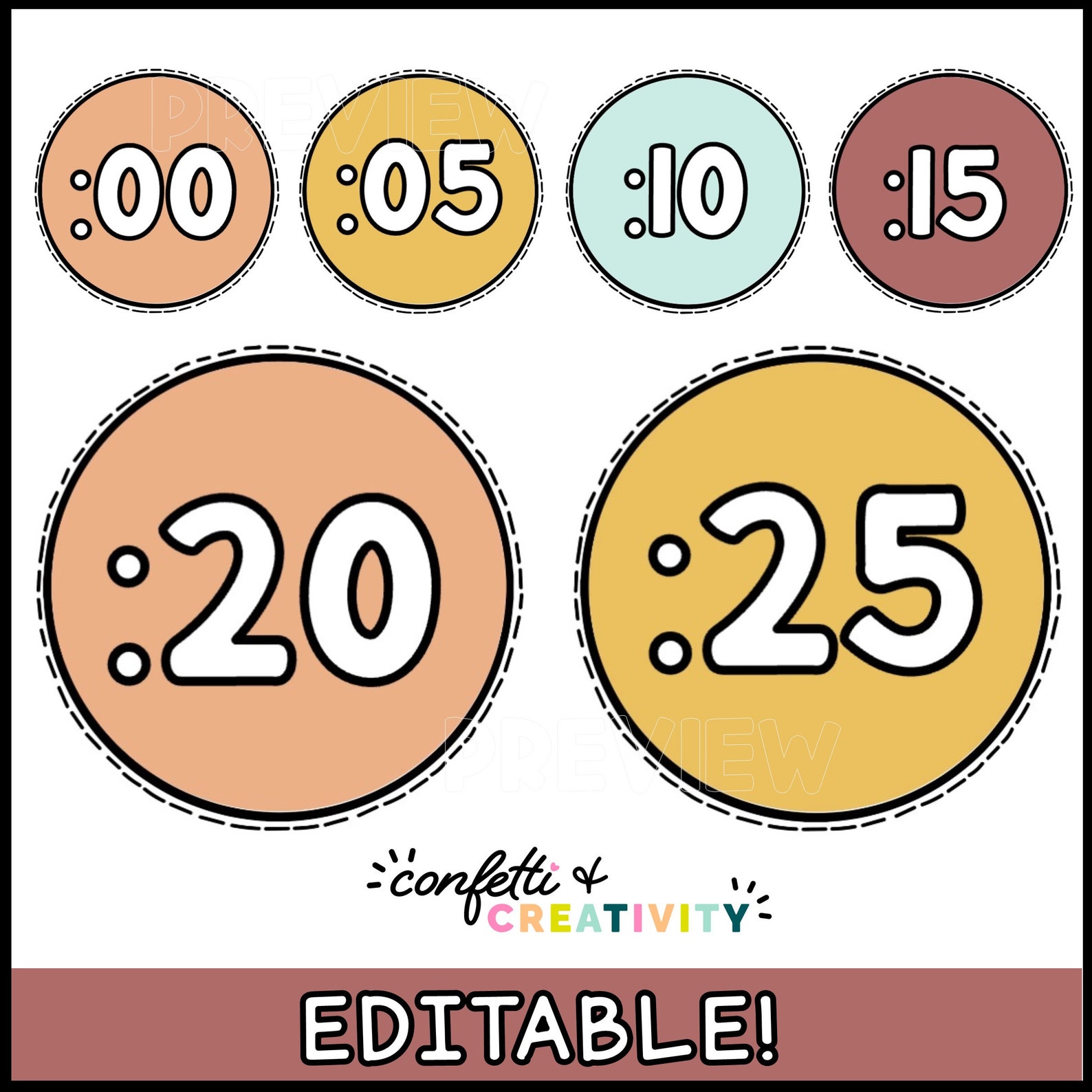 Neutral Classroom Clock Labels: 5-minute Intervals (digital Download ...