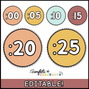 Neutral Classroom Clock Labels | 5 Minute Interval Clock Labels | Clock ...