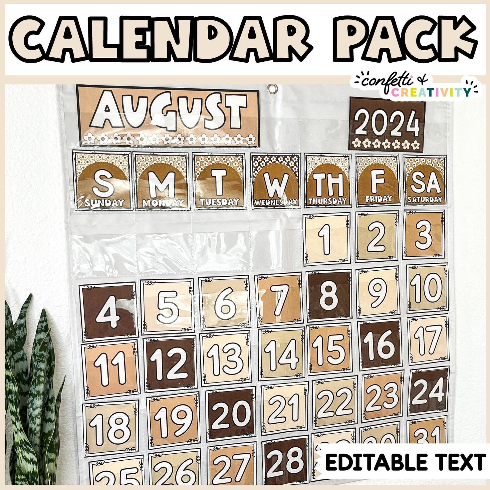 Neutral Classroom Calendar Pack: Pocket Chart & Flip Calendar (digital ...