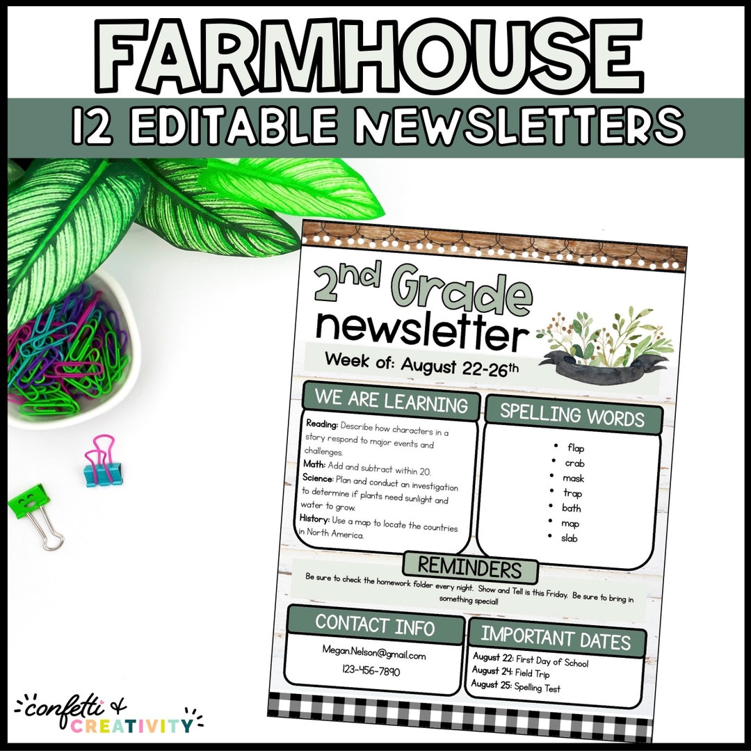 EDITABLE Farmhouse Classroom Newsletter | Teacher Newsletter Template ...