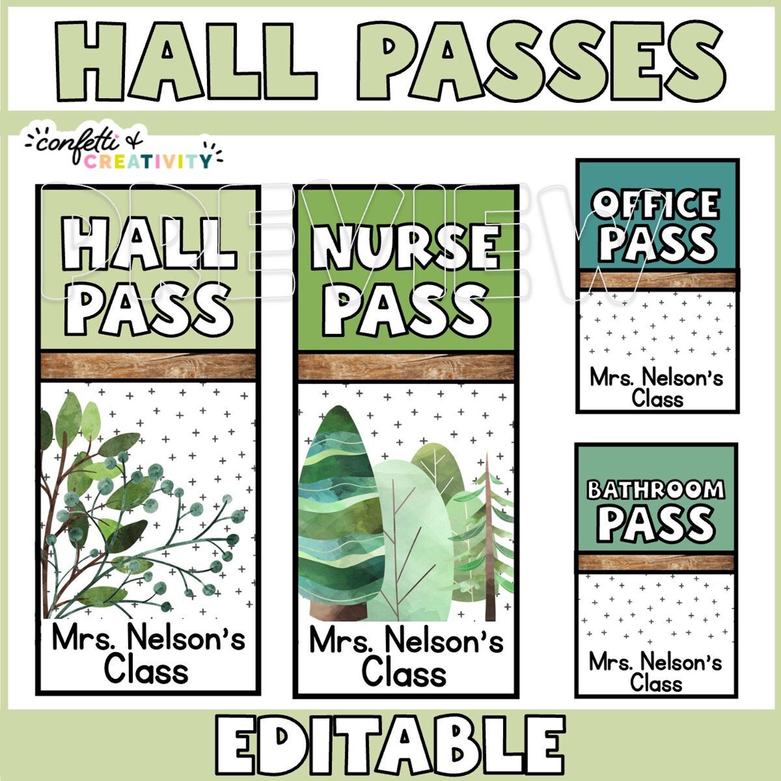 Nature Classroom Hall Passes: Editable Teacher Lanyard Pass (digital ...