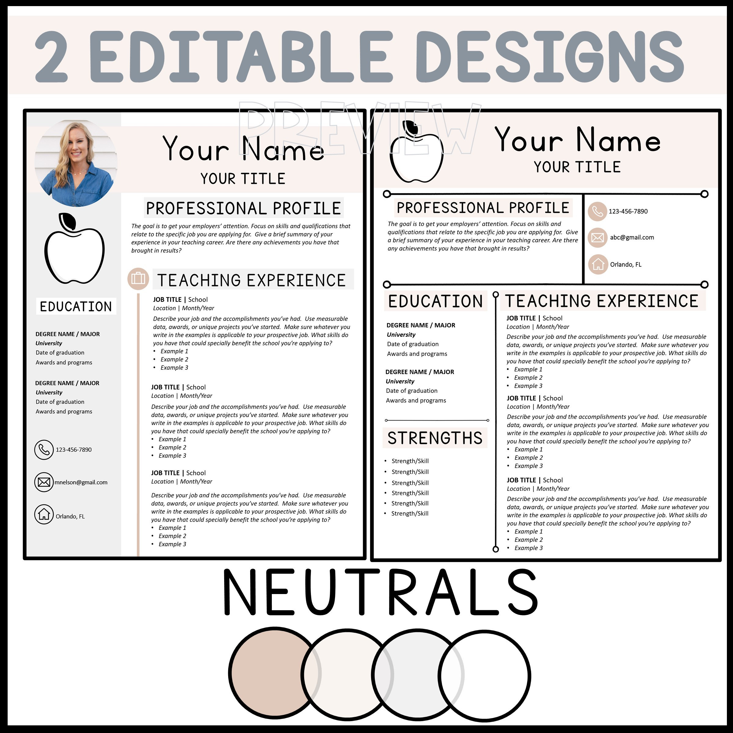 Editable Teacher Resume Template: Elementary & Preschool (digital ...