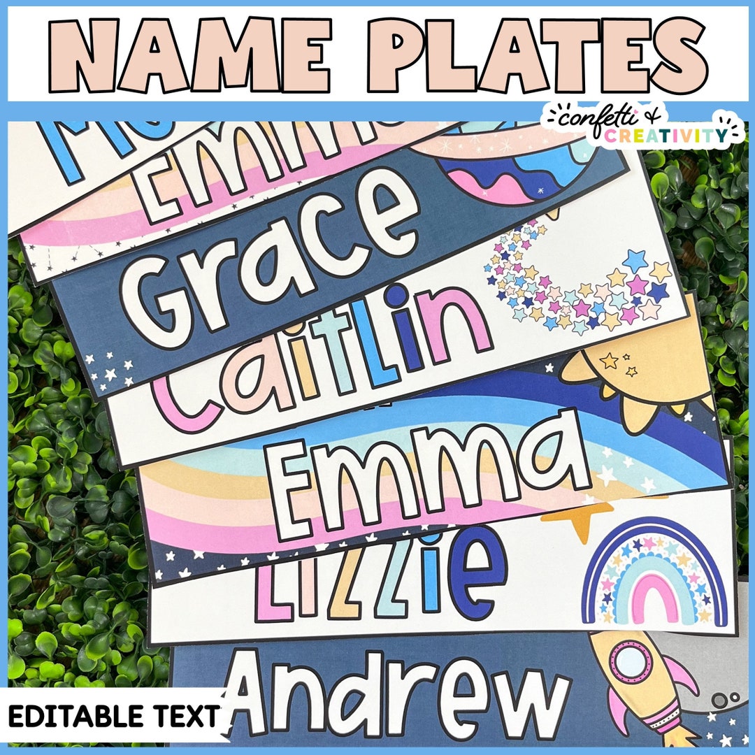 Space Student Desk Plates | Student Name Tags | Desk Name Plates for ...