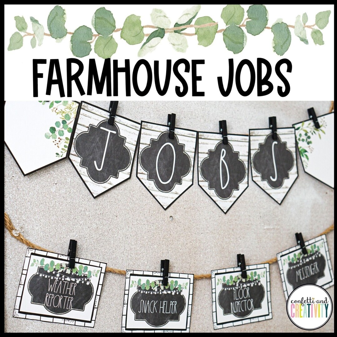 Farmhouse Classroom Jobs Display: Editable Elementary Job Chart ...