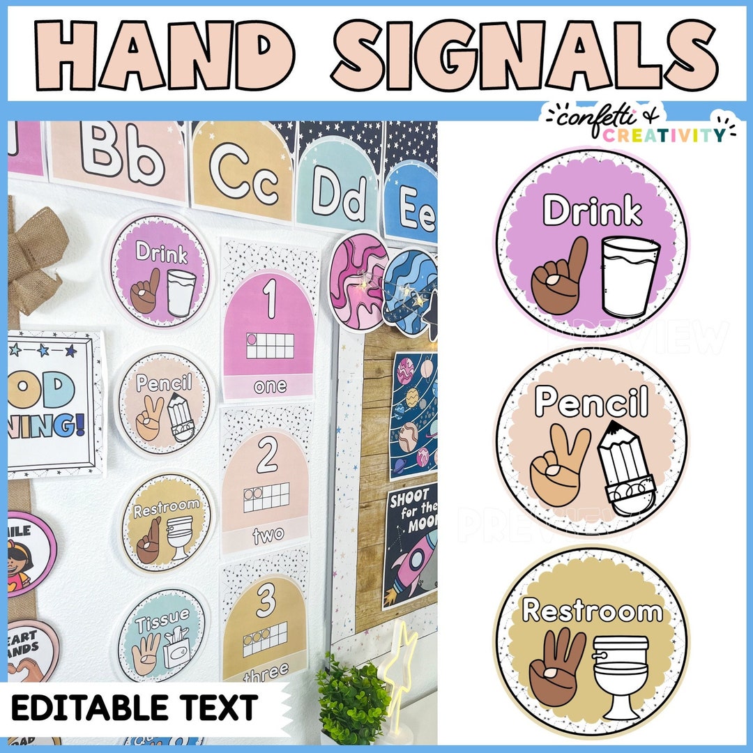 Classroom Hand Signal Posters | Space Classroom Decor | Classroom Hand ...