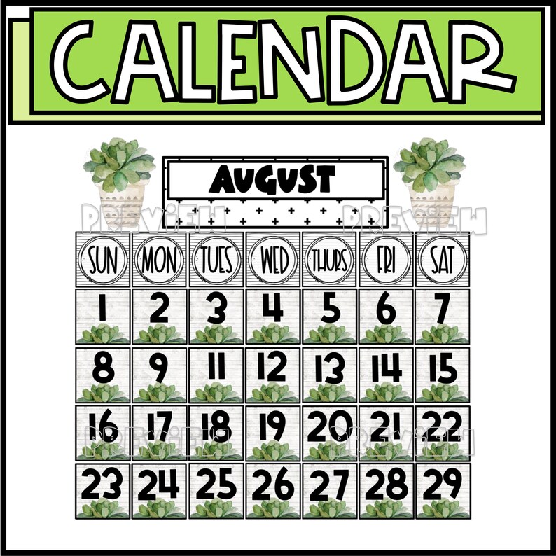 Plant Classroom Calendar Pack Pocket Chart Calendar Cards - Etsy