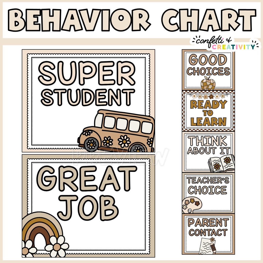 Classroom Behavior Chart | Classroom Behavior Management | Neutral ...