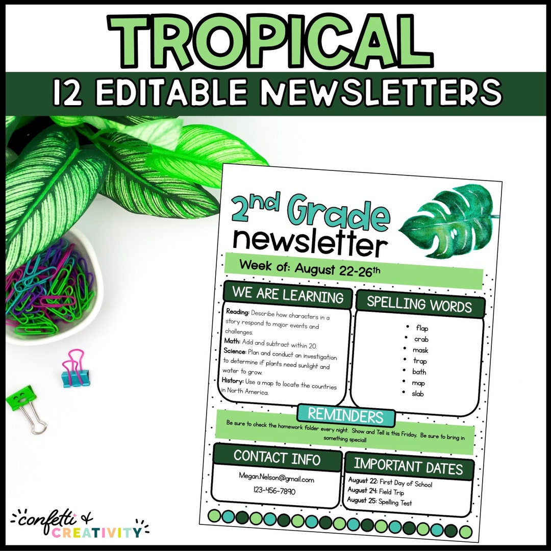 EDITABLE Tropical Classroom Newsletter | Teacher Newsletter Template ...