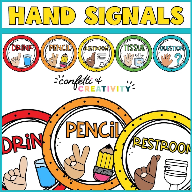 Classroom Hand Signal Posters: Colorful Elementary Decor (digital ...