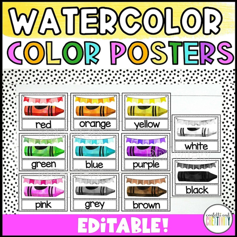 Watercolor Color Posters: Primary Classroom Decor (digital Download) - Etsy