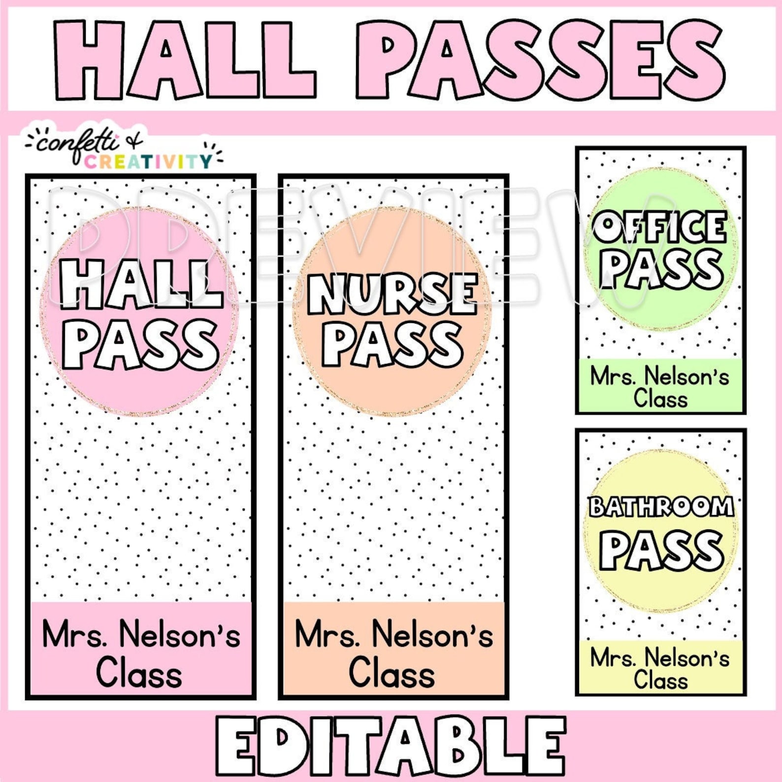Printable Classroom Hall Passes: Editable Teacher Lanyard Pass (digital ...