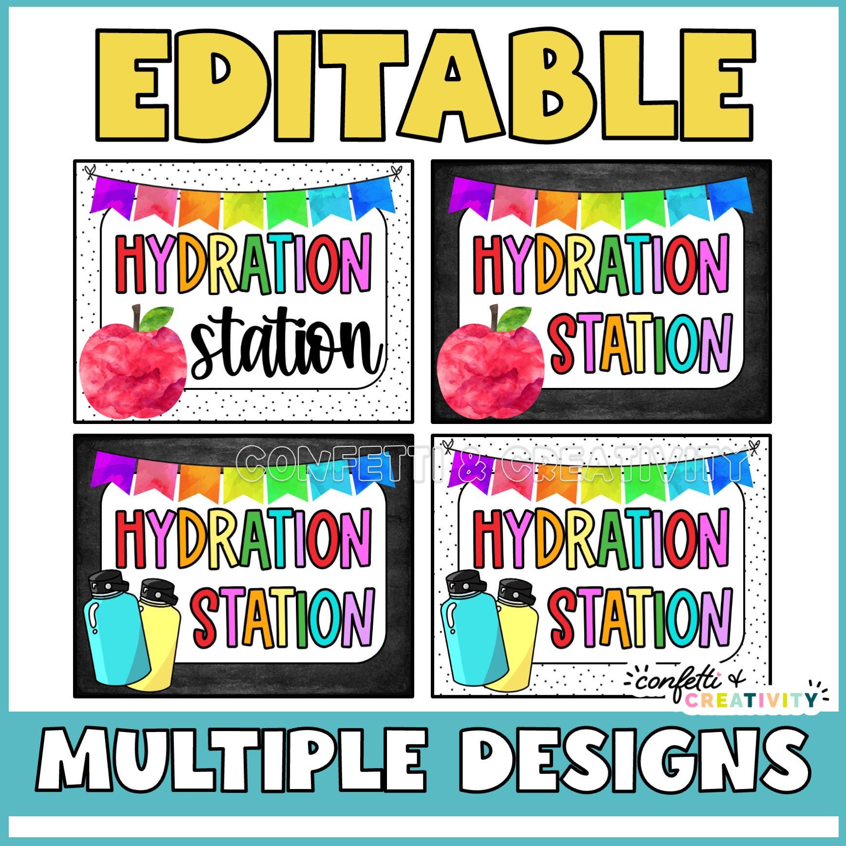 Watercolor Themed Hydration Station Classroom Signs | Colorful Water ...