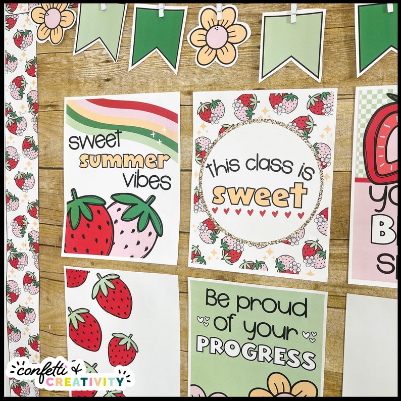 Summer Classroom Bulletin Board Kit: Strawberry Posters (digital ...