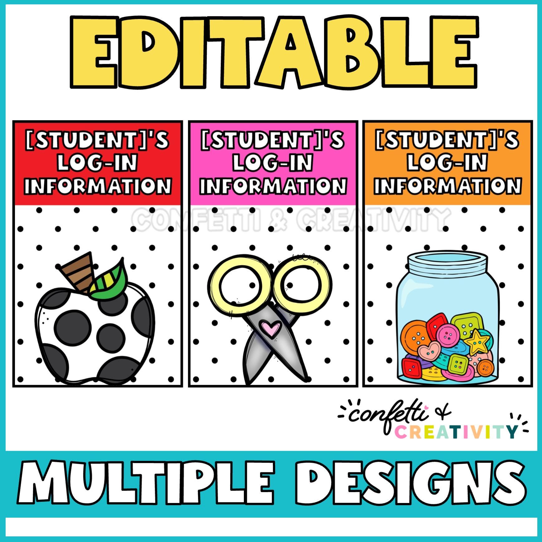 Colorful Classroom Technology Login Cards | Editable Student Computer ...