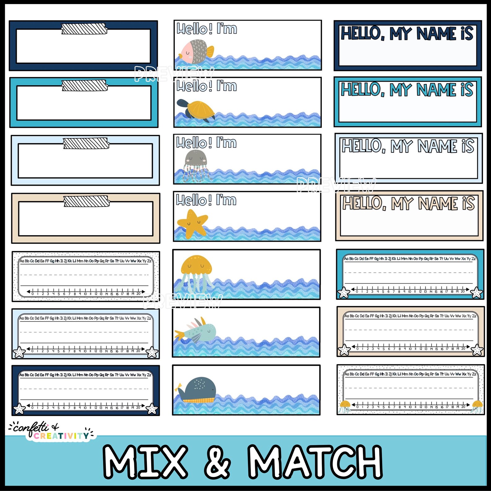 Ocean Classroom Desk Name Plates: Editable Student Name Tags (digital ...