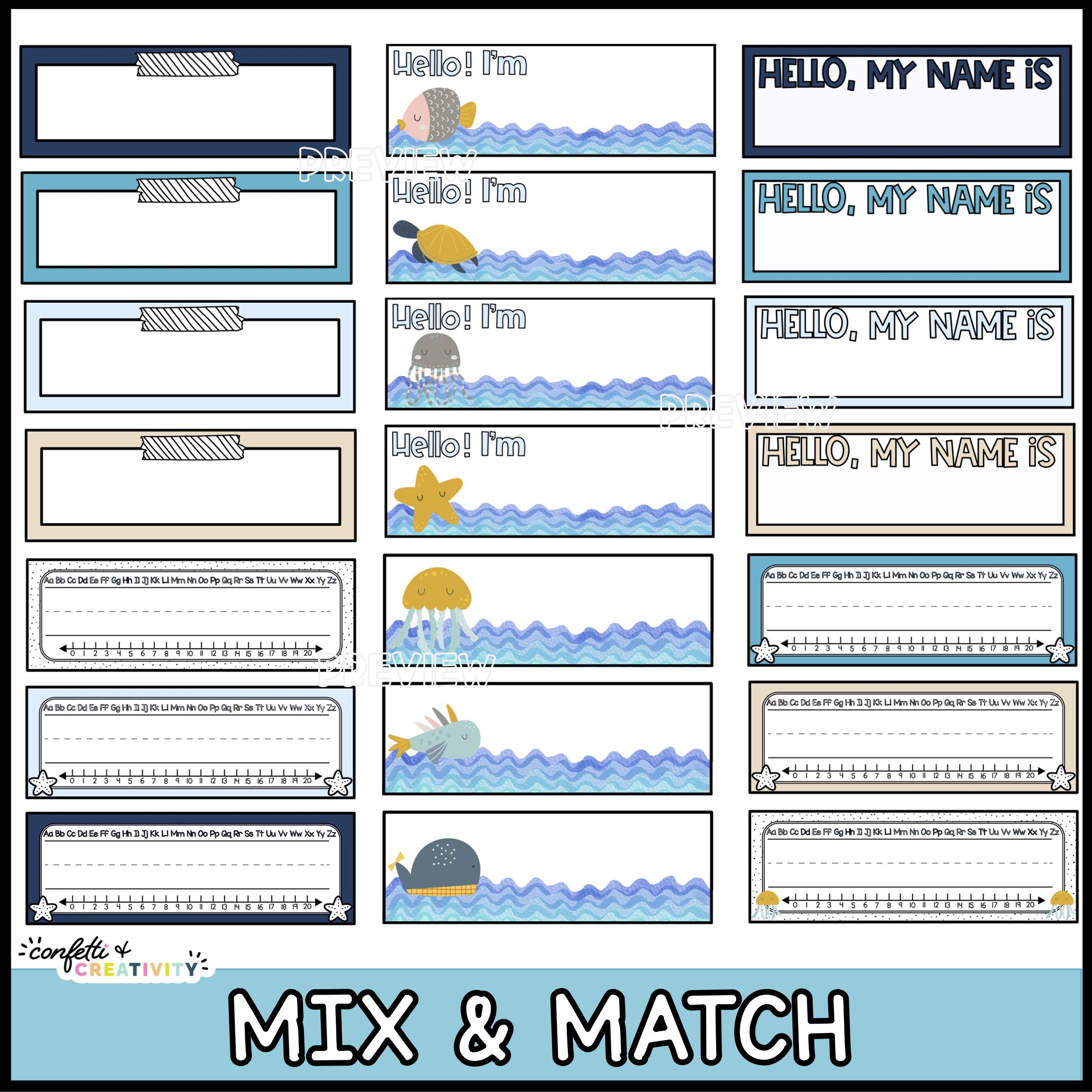 Ocean Classroom Desk Name Plates: Editable Student Name Tags (digital ...