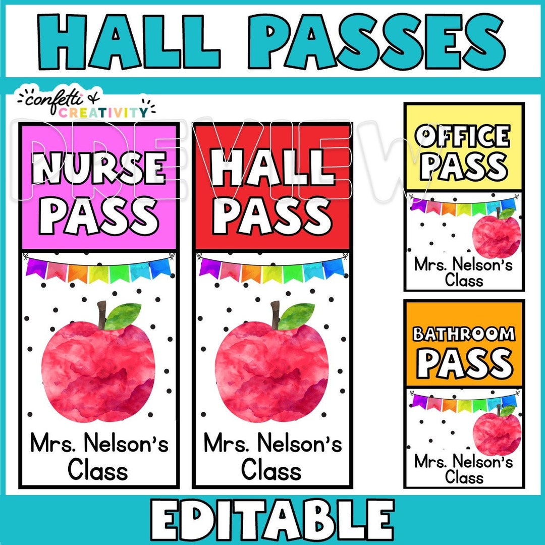 Watercolor Classroom Hall Passes: Editable Teacher Lanyard Pass ...