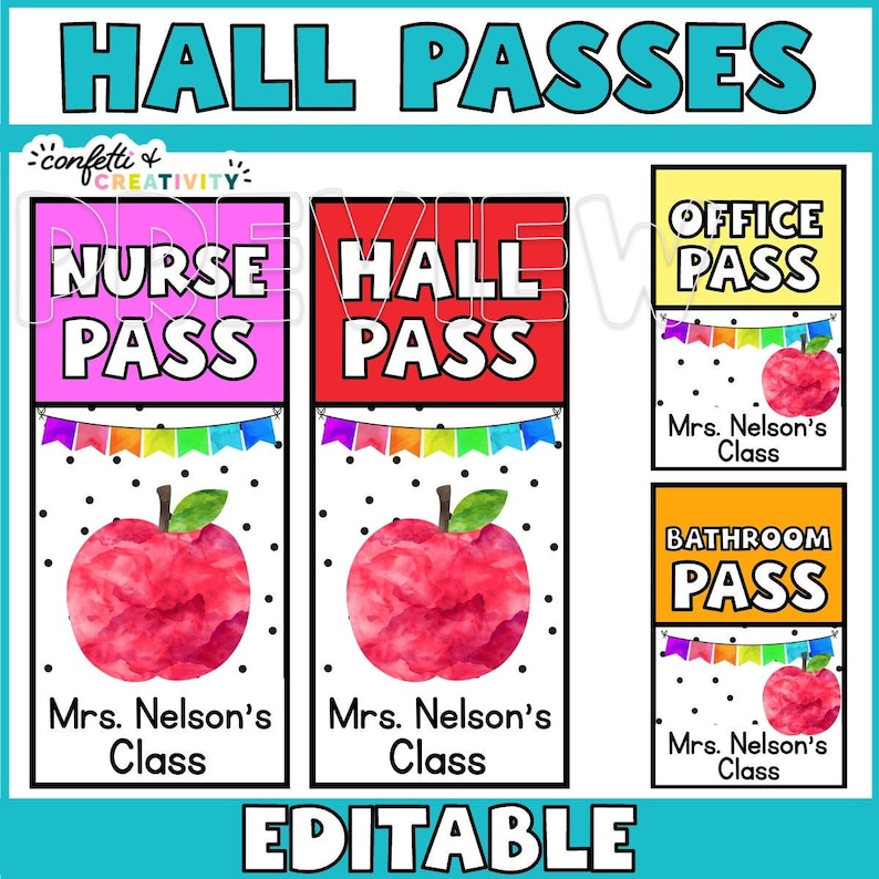 Watercolor Classroom Hall Passes: Editable Teacher Lanyard Pass ...