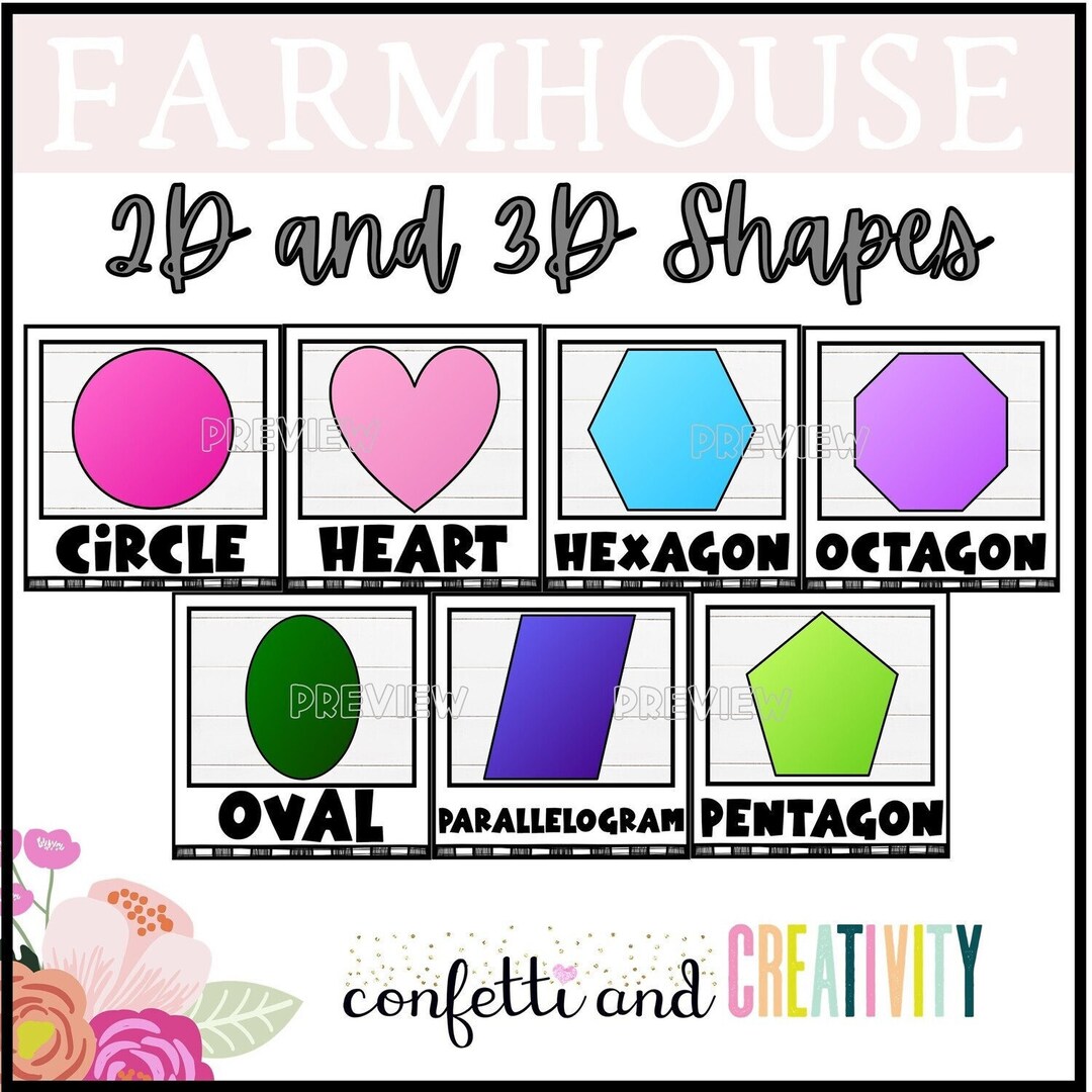 2D and 3D Shapes Posters for the Classroom | Floral Farmhouse Classroom ...