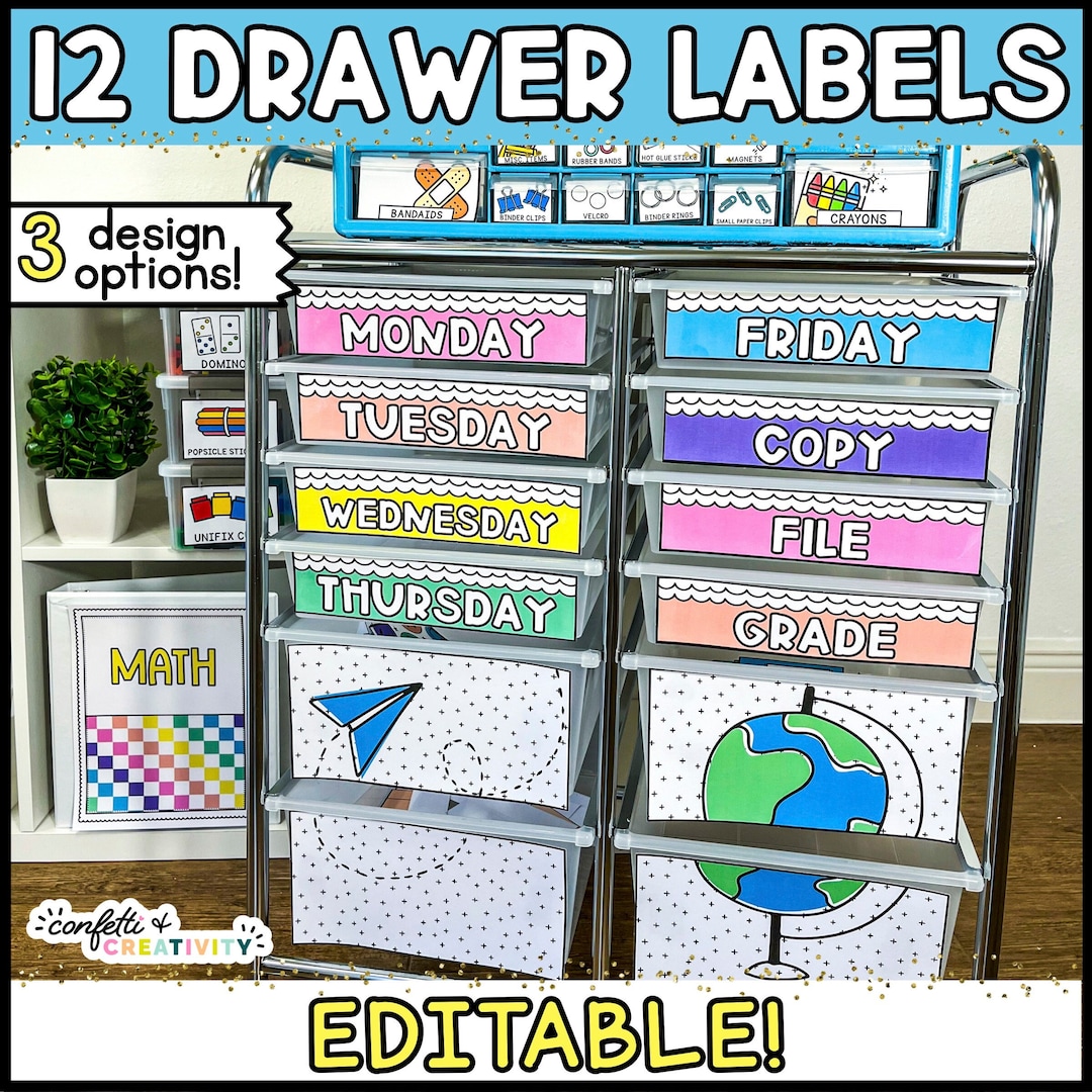 Colorful Rolling Cart Labels: Editable Teacher Trolley Decor (digital ...