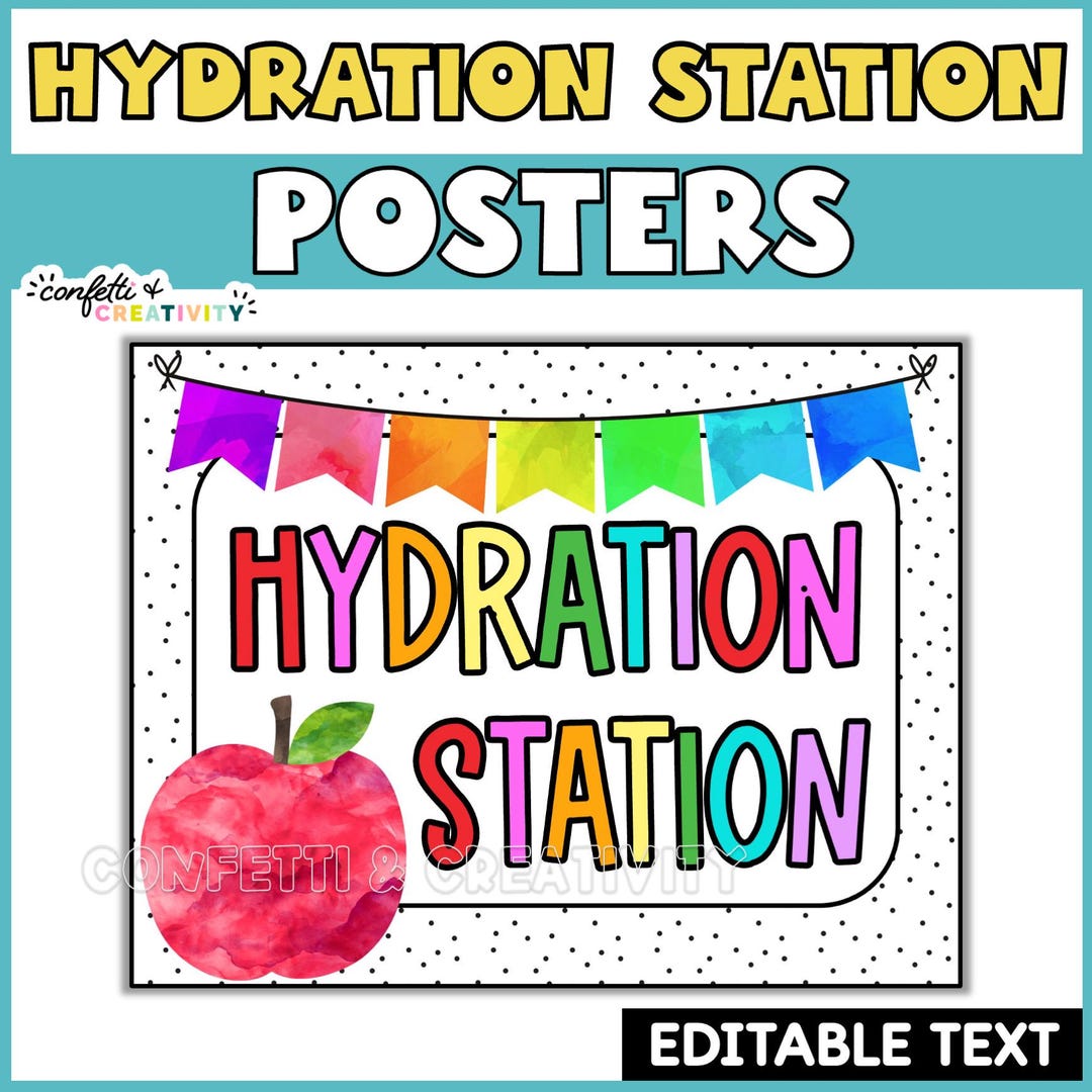 Watercolor Themed Hydration Station Classroom Signs | Colorful Water ...