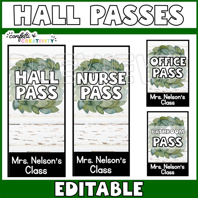 Editable Classroom Hall Passes: Modern Farmhouse Decor (digital ...