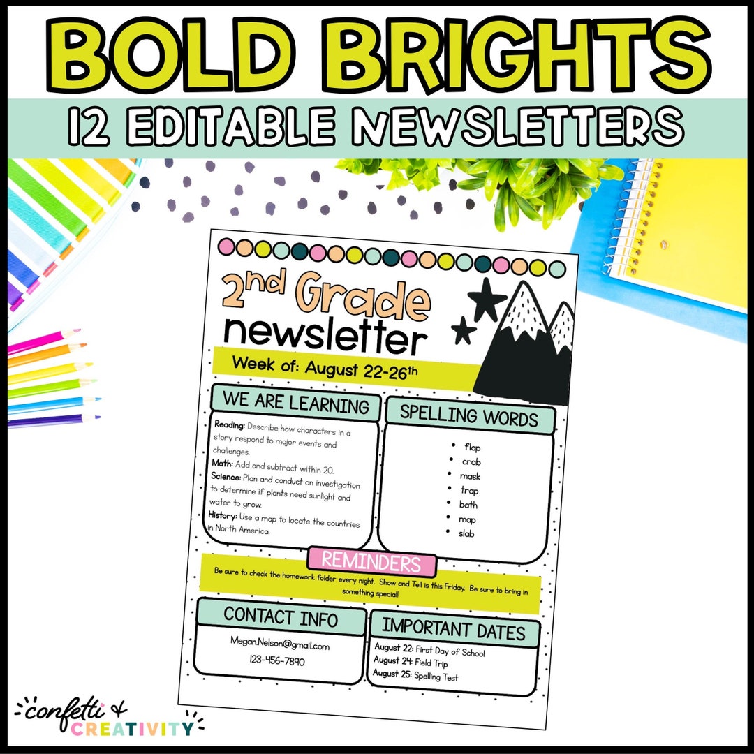 EDITABLE Bright Classroom Newsletter | Teacher Newsletter Template ...