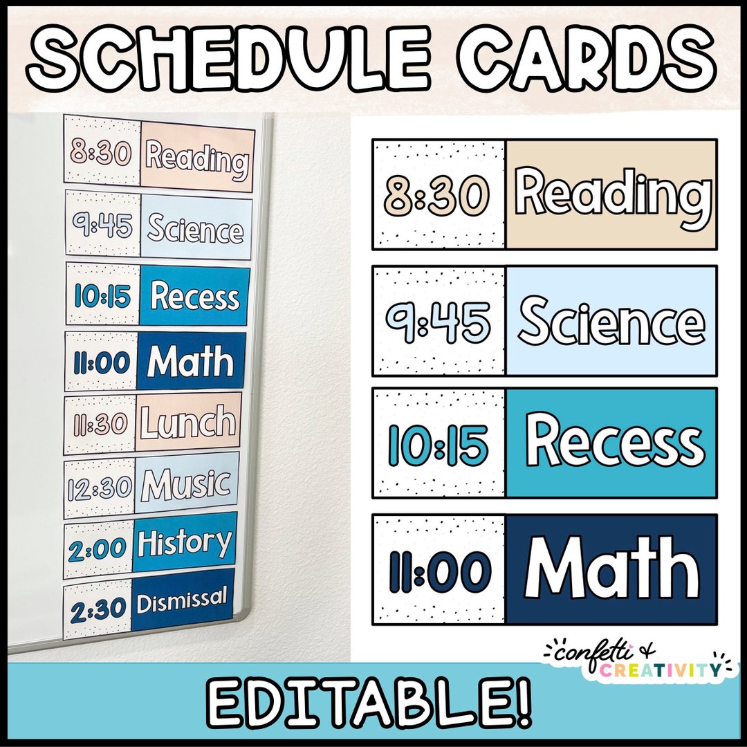 Blue Classroom Schedule Cards: Editable, Printable (digital Download ...