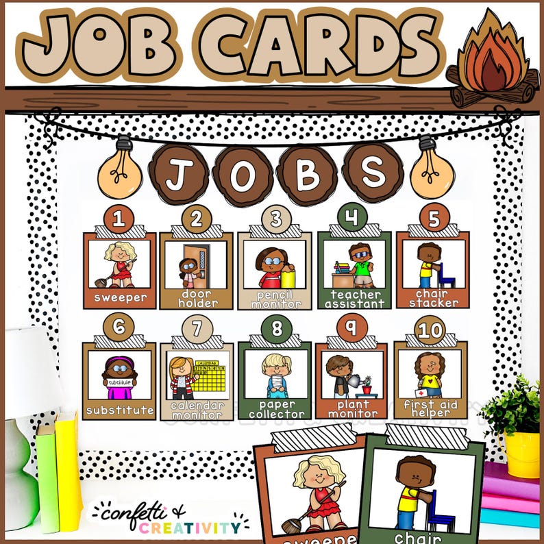 Camping Themed Classroom Job Cards | Visual Student Jobs Display ...