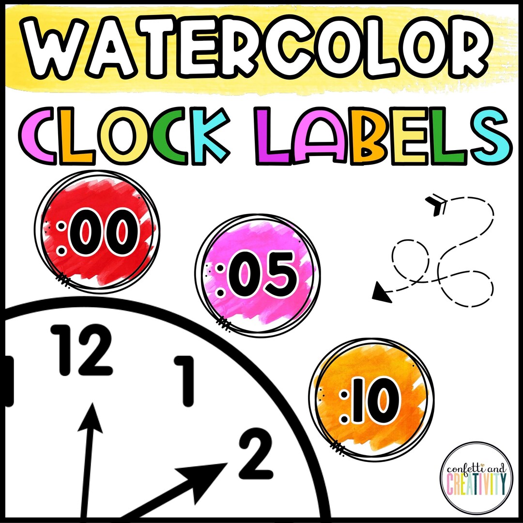 Colorful Classroom Clock Labels: 5-minute Intervals (digital Download ...