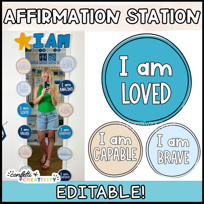 Ocean Blue Classroom Affirmation Station: Positive Affirmation Mirror ...