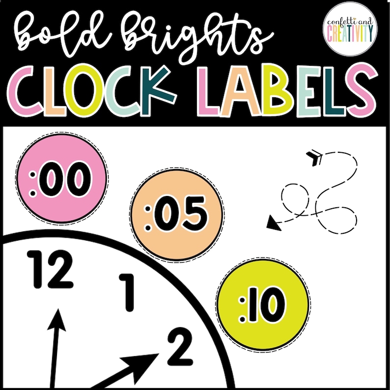 Elementary Classroom Clock Labels: 5-minute Intervals (digital Download ...