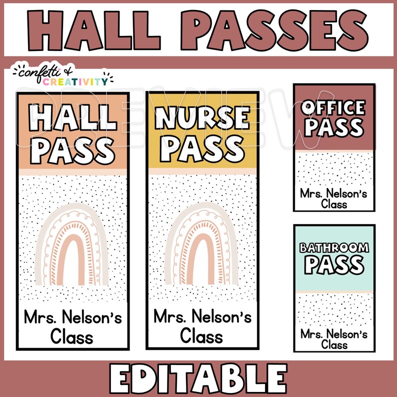 Editable Classroom Hall Passes: Modern Neutral Design (digital Download ...