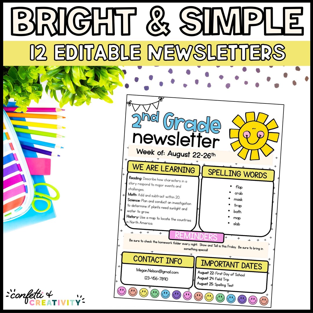 Editable Bright Classroom Newsletter Teacher Newsletter Template Bright Classroom Decor
