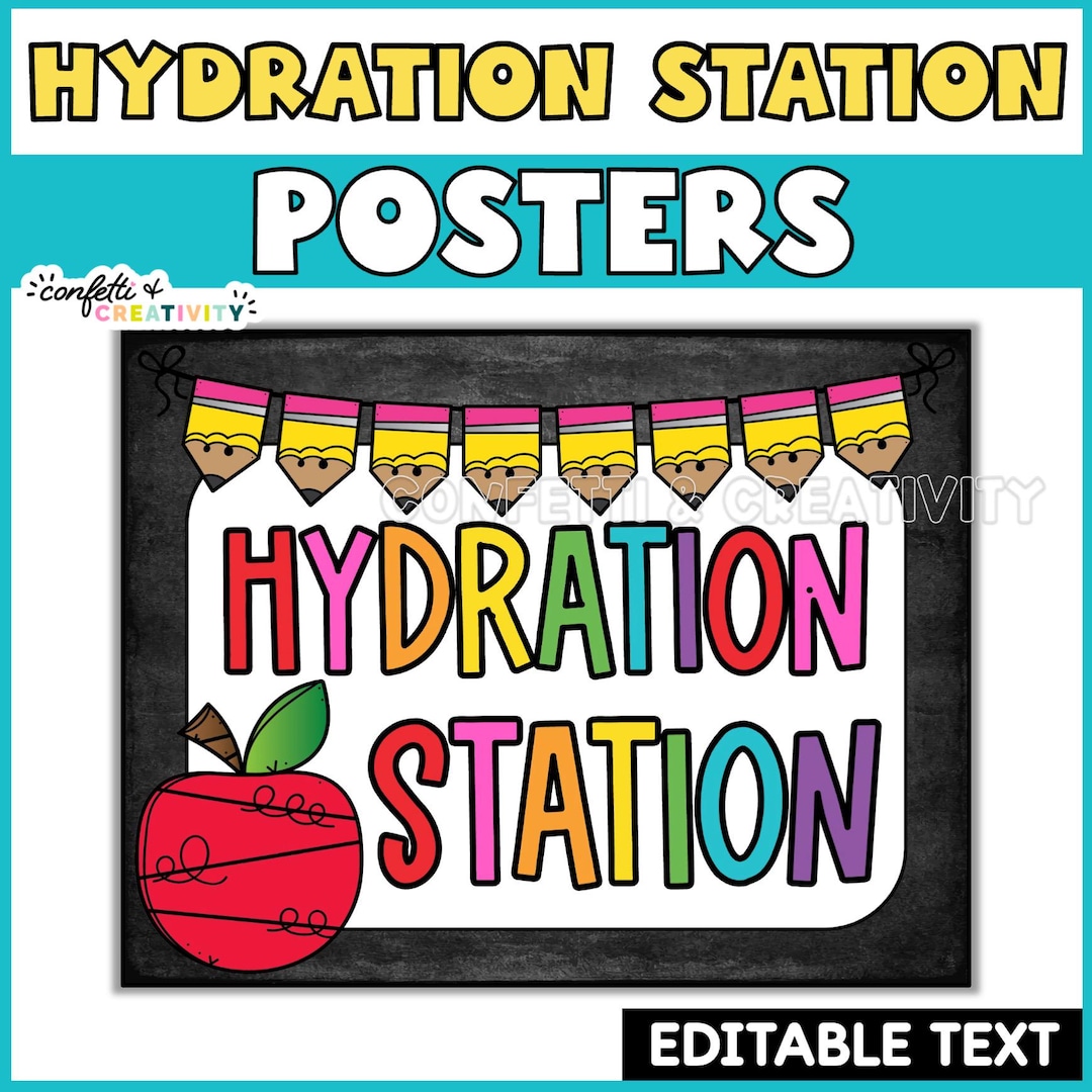 Colorful Hydration Station Classroom Signs | Bright Water Bottle Signs ...