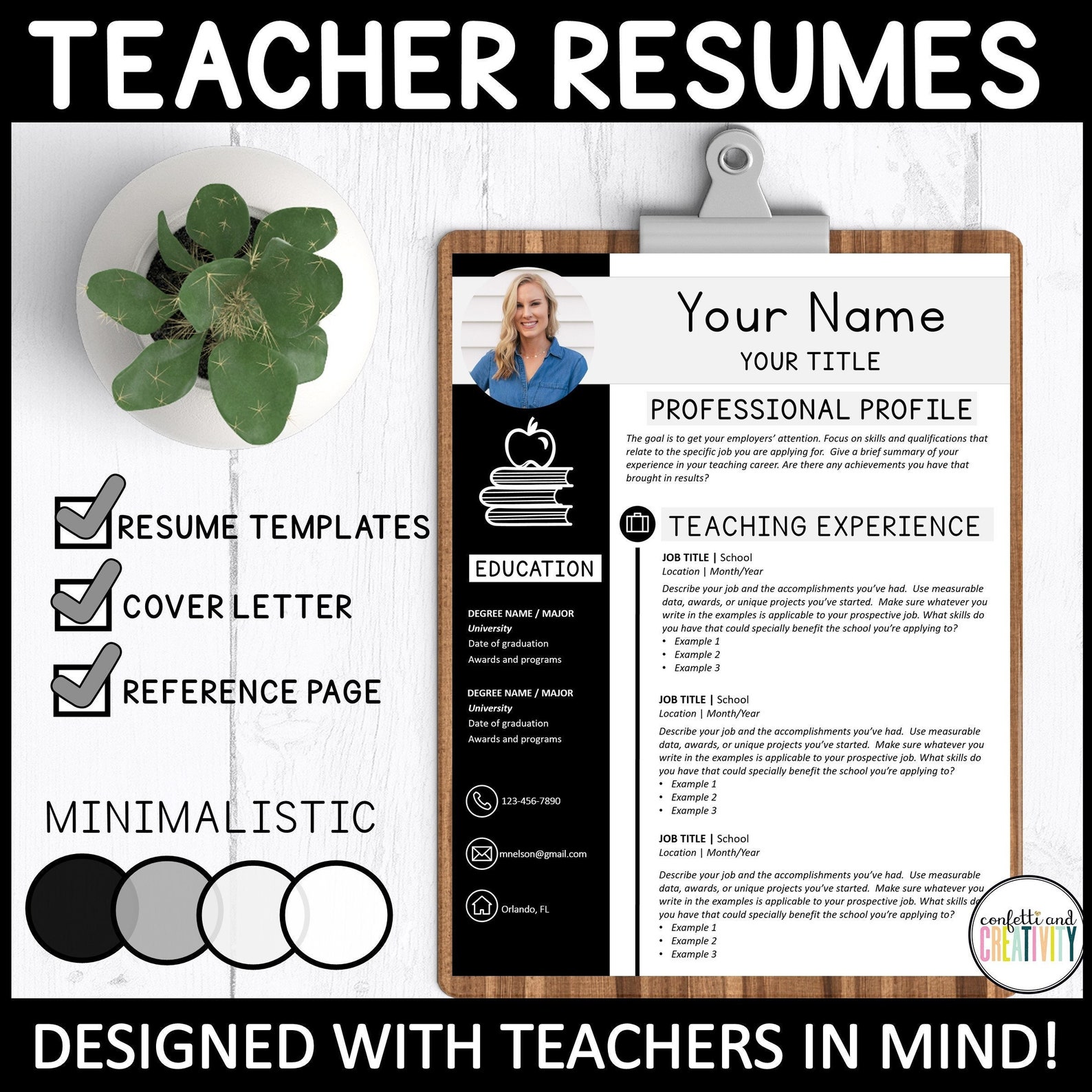 Editable Teacher Resume Template: Elementary & Preschool (digital ...