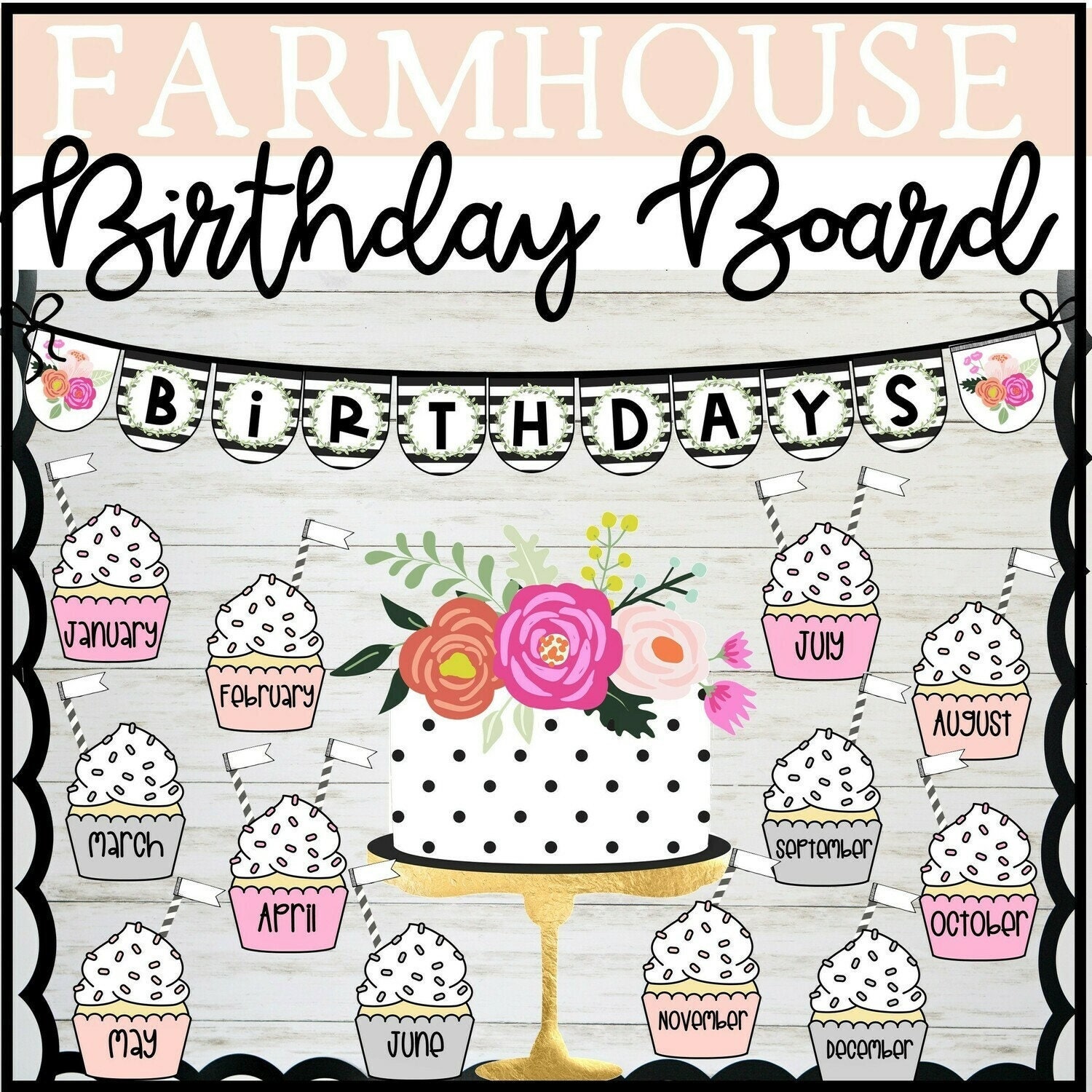 Floral Farmhouse Classroom Birthday Board (digital Download) - Etsy